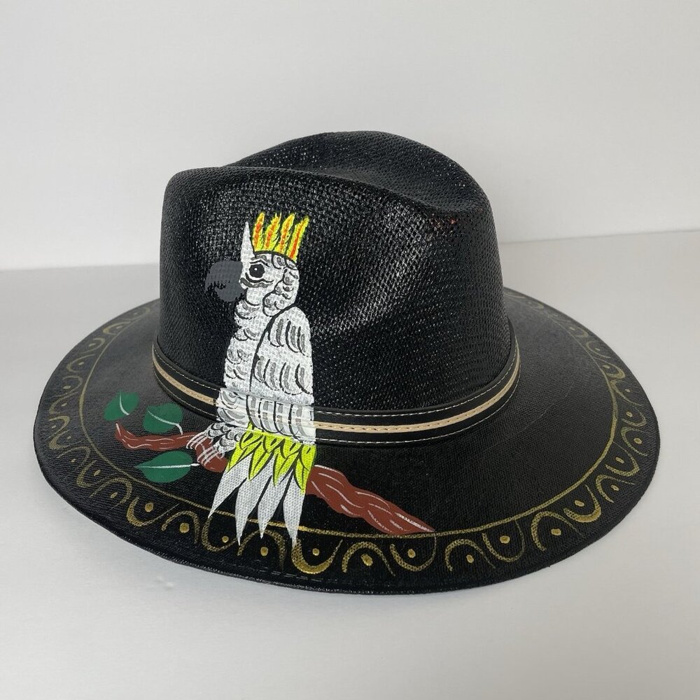 Hand Painted Hat Made In Mexico Cockatoo Bird Brimmed… - Gem